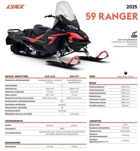 Lynx 59 Ranger STD 600ACE 50cm, 3900, 38mm Cobra 600 cm³ 2025 - Oulu ...